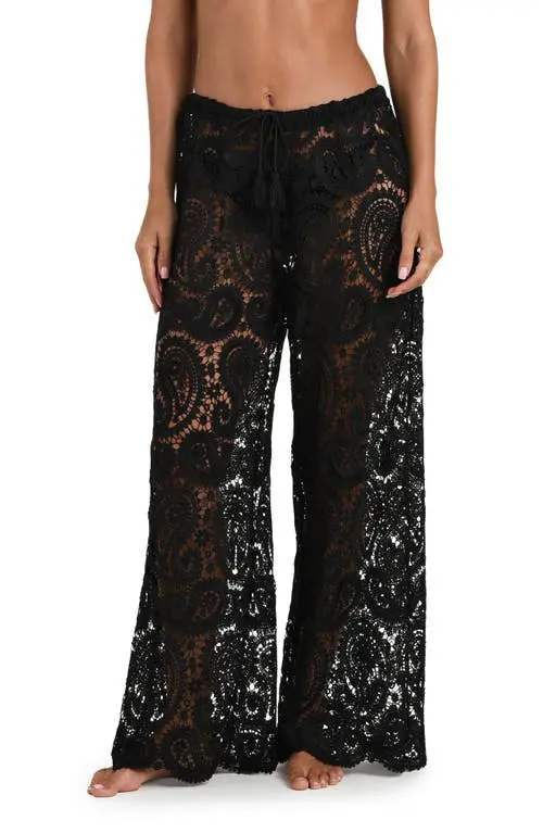 L'Agence Geraldine Lace Wide-leg Cover-up Pants - Black