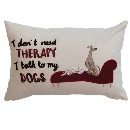 STORIED HOME Cotton Lumbar Pillow Cover With Dog Illustration And Message - White
