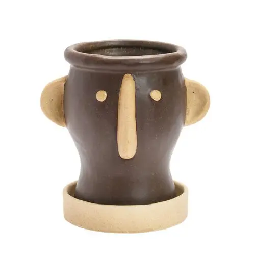 STORIED HOME Stoneware Face Planter With Saucer