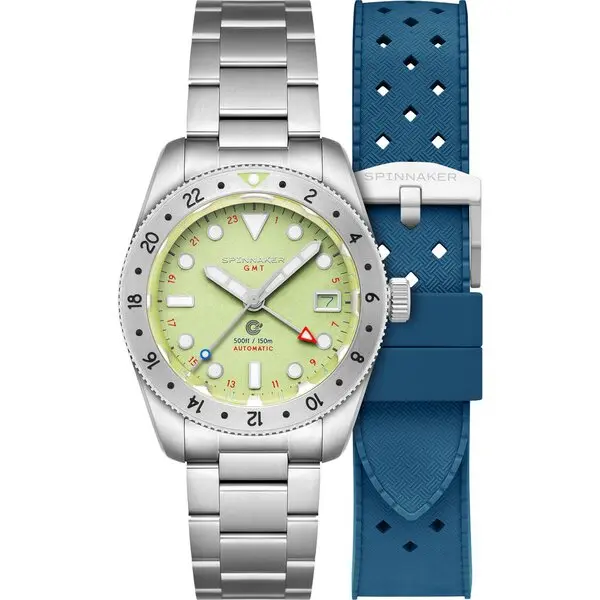 SPINNAKER Croft Gmt Automatic Bracelet & Rubber Strap Watch - Green