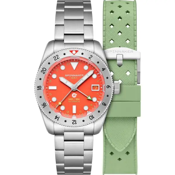 SPINNAKER Croft Gmt Automatic Bracelet & Rubber Strap Watch - Red
