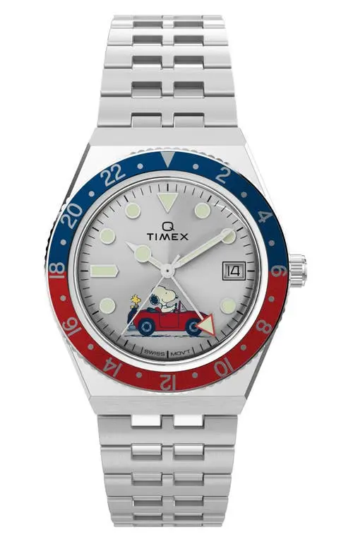 TIMEX® X Peanuts® Q Gmt Bracelet Watch - Stainless Steel