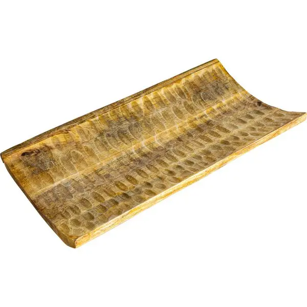 STORIED HOME Boho Hand Carved Curved Wood Tray - Natural