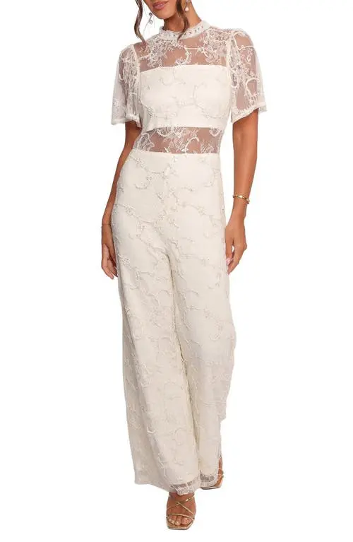 PETAL & PUP Zina Sequin & Lace Jumpsuit - Ivory