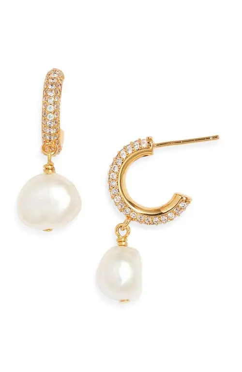 Nest Jewelry Cultured And Crystal Hoop Earrings - Pearl