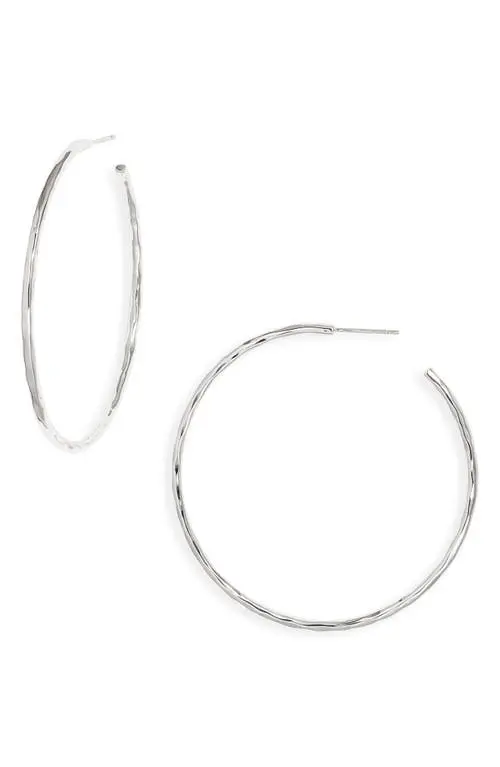 Nest Jewelry Skinny Hammered Hoop Earrings - Silver