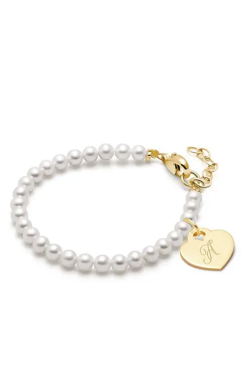 TINY BLESSINGS 14k Gold Cultured Pearl & Engraved Initial Bracelet - 14k Gold - A