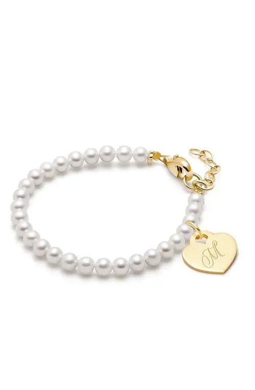 TINY BLESSINGS 14k Gold Cultured Pearl & Engraved Initial Bracelet - 14k Gold - M