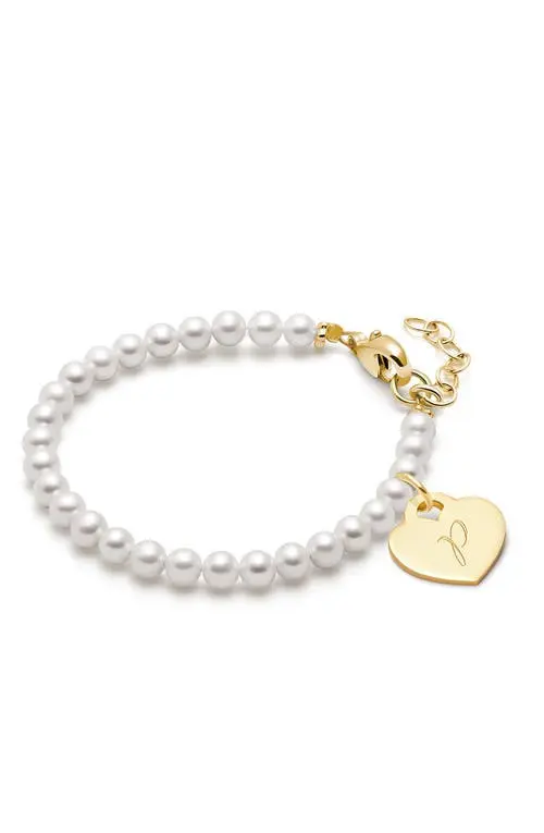 TINY BLESSINGS 14k Gold Cultured Pearl & Engraved Initial Bracelet - 14k Gold - P