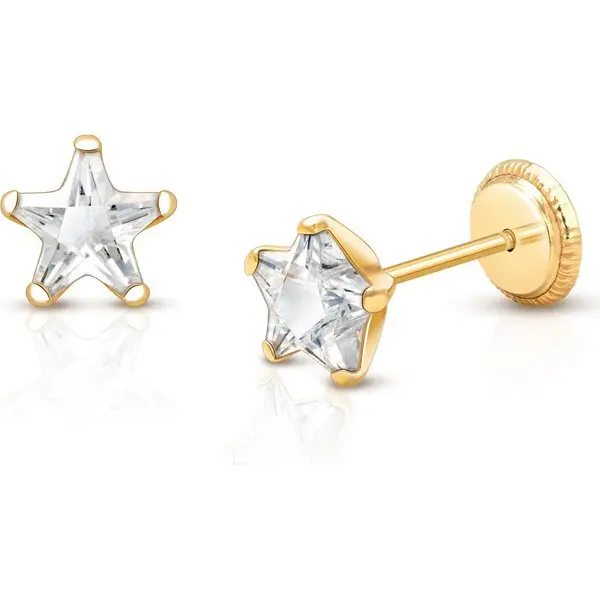 TINY BLESSINGS 14k Gold Shining Star Stud Screw Back Earrings - 14k Yellow Gold