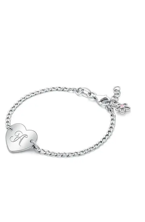 TINY BLESSINGS Sterling Silver Heart Id Bracelet With Engraved Initial - Silver - A