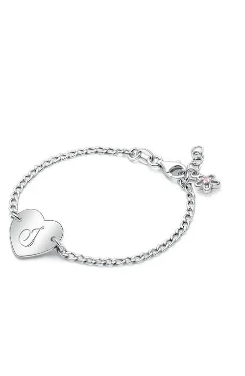 TINY BLESSINGS Sterling Silver Heart Id Bracelet With Engraved Initial - Silver - J