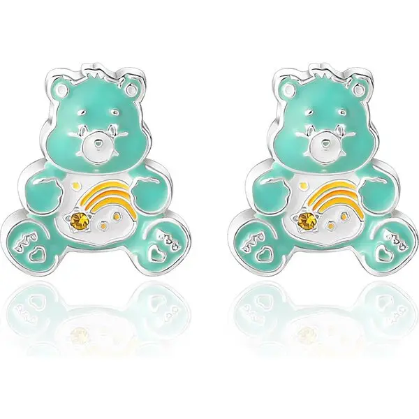 CARE BEARS Silver Flash-plated 3d Stud Earrings With Crystal Accent - Light Blue