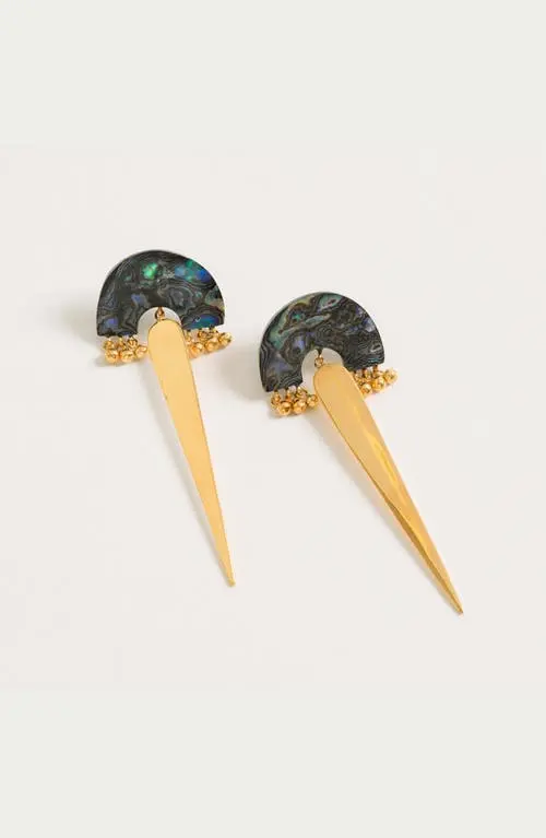FREYA ROSE Gold Plated Brass And Paua Shell Drop Earrings - Maya
