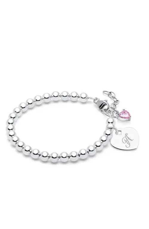 TINY BLESSINGS Sterling Silver Beaded Bracelet With Engraved Initial Charm - Silver - A