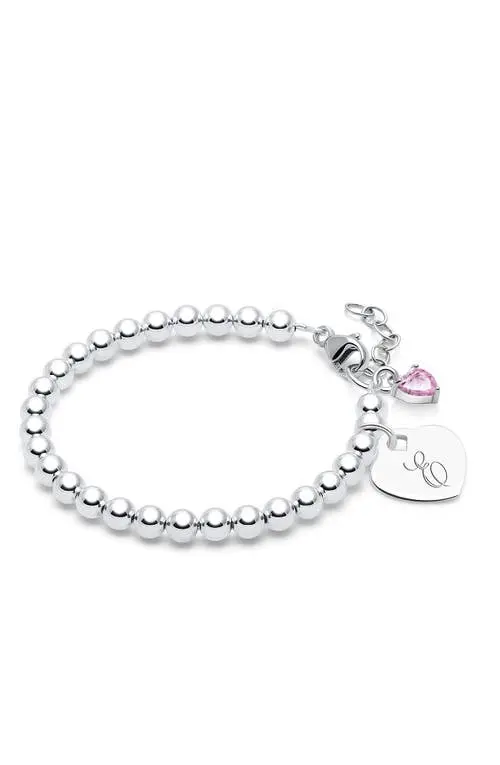 TINY BLESSINGS Sterling Silver Beaded Bracelet With Engraved Initial Charm - Silver - E