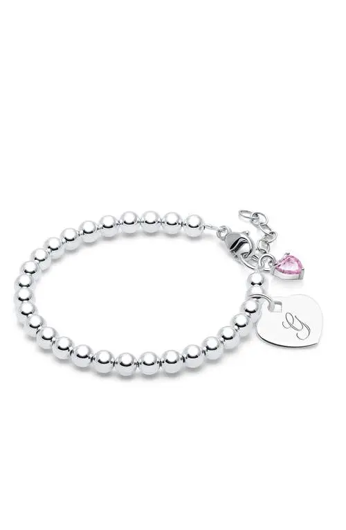 TINY BLESSINGS Sterling Silver Beaded Bracelet With Engraved Initial Charm - Silver - G