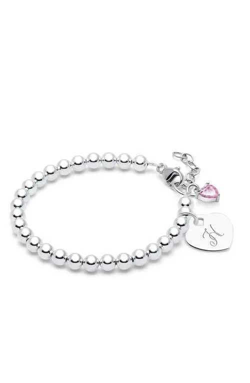 TINY BLESSINGS Sterling Silver Beaded Bracelet With Engraved Initial Charm - Silver - H