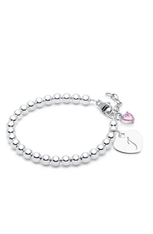 TINY BLESSINGS Sterling Silver Beaded Bracelet With Engraved Initial Charm - Silver - I