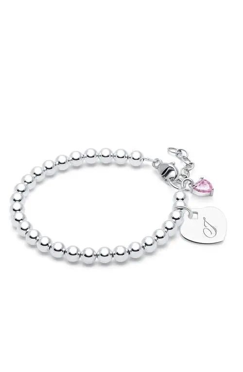 TINY BLESSINGS Sterling Silver Beaded Bracelet With Engraved Initial Charm - Silver - J