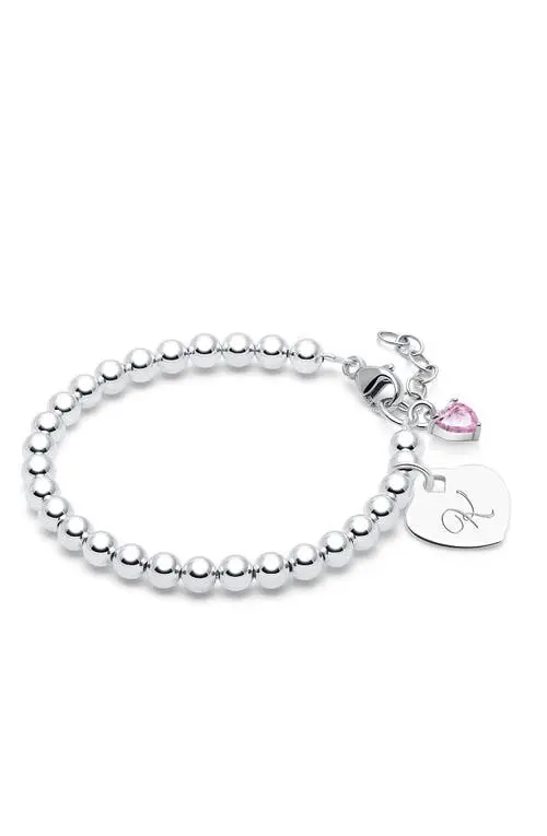 TINY BLESSINGS Sterling Silver Beaded Bracelet With Engraved Initial Charm - Silver - K