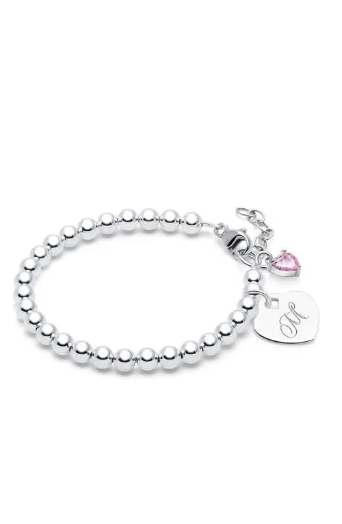 TINY BLESSINGS Sterling Silver Beaded Bracelet With Engraved Initial Charm - Silver - M