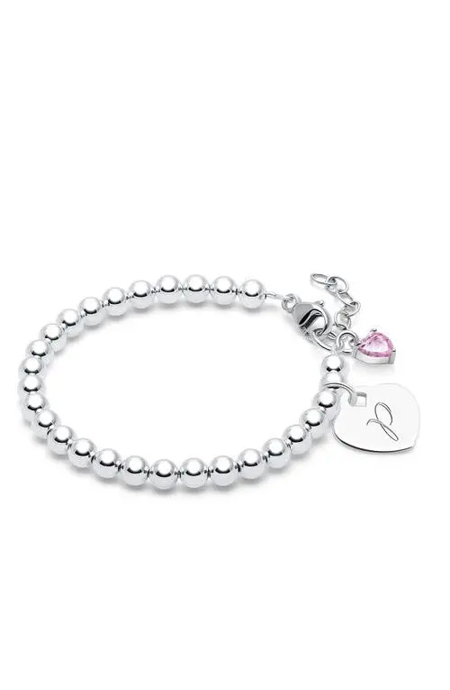 TINY BLESSINGS Sterling Silver Beaded Bracelet With Engraved Initial Charm - Silver - P