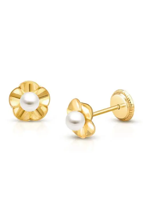 TINY BLESSINGS 14k Gold Ruffled Petals With Pearl Stud Earrings - 14k Yellow Gold