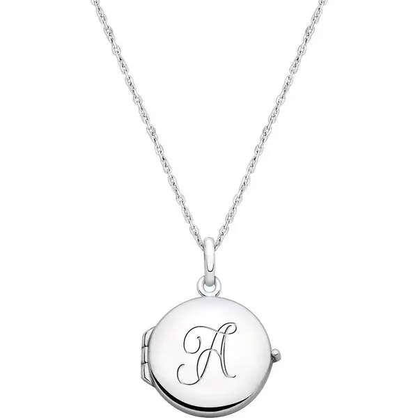 TINY BLESSINGS Sterling Silver Round Locket & Engraved Initial Necklace - Silver - A