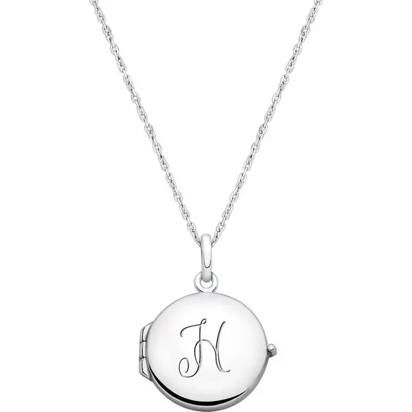 TINY BLESSINGS Sterling Silver Round Locket & Engraved Initial Necklace - Silver - H