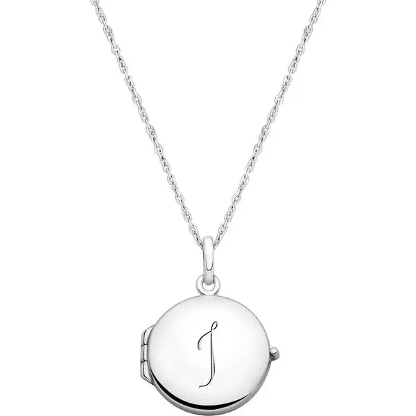 TINY BLESSINGS Sterling Silver Round Locket & Engraved Initial Necklace - Silver - I