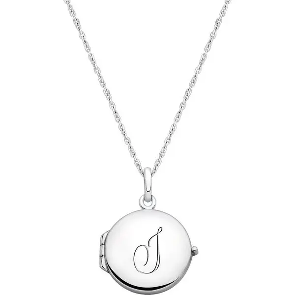 TINY BLESSINGS Sterling Silver Round Locket & Engraved Initial Necklace - Silver - J