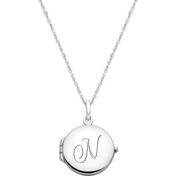 TINY BLESSINGS Sterling Silver Round Locket & Engraved Initial Necklace - Silver - N