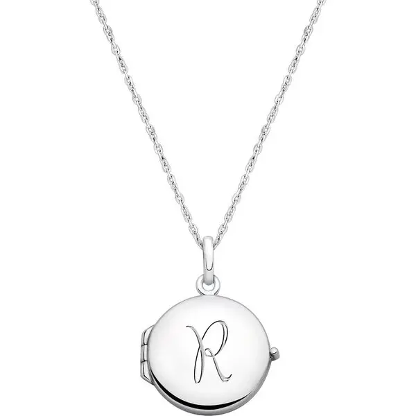TINY BLESSINGS Sterling Silver Round Locket & Engraved Initial Necklace - Silver - R