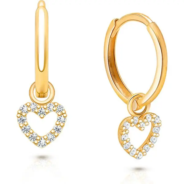 TINY BLESSINGS 14k Gold Pavé Heart Drop Huggie Hoop Earrings - 14k Yellow Gold