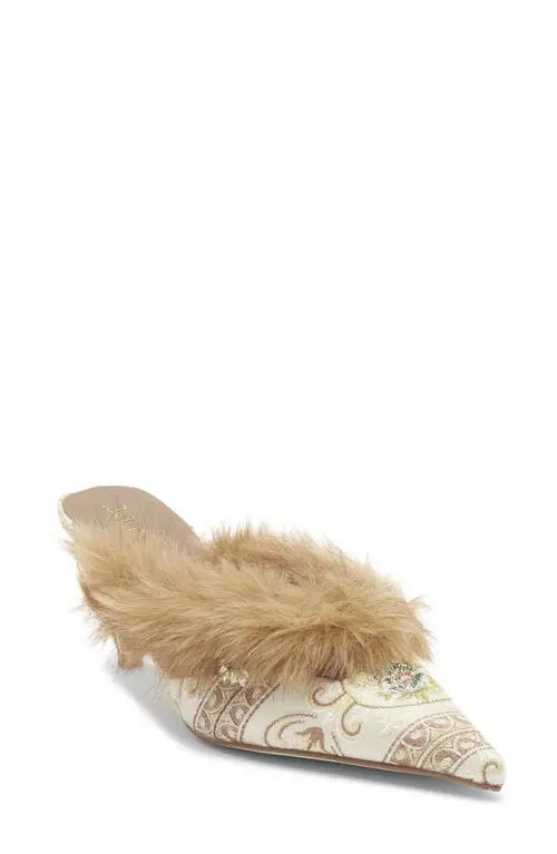 Jeffrey Campbell Rocaille Faux Fur Mule - Beige Brown Combo