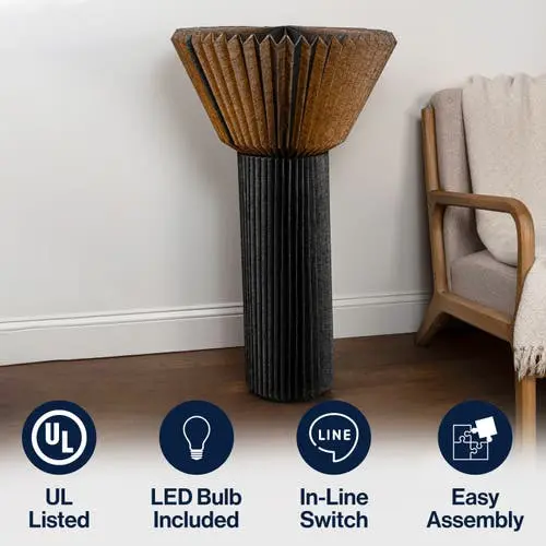JONATHAN Y Archer 37" Modern Minimalist Pleated Shade Floor Lamp - Black