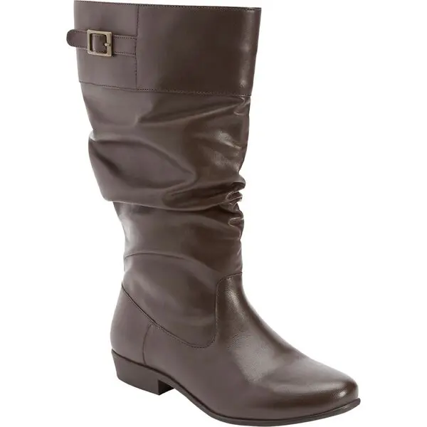 COMFORTVIEW The Monica Wide Calf Leather Boots - Brown