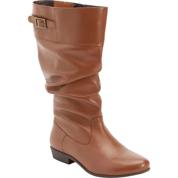COMFORTVIEW The Monica Wide Calf Leather Boot - Dark Cognac