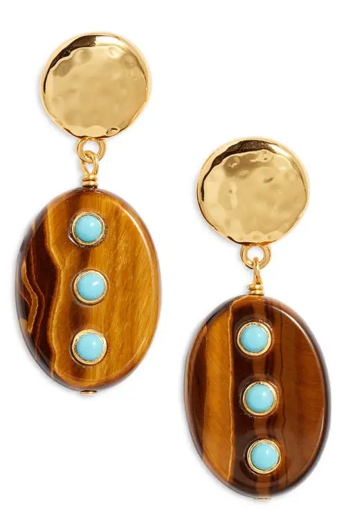 Nest Jewelry Tiger's Eye & Turquoise Drop Earrings - Brown