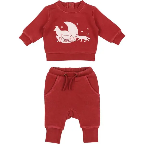 L'OVEDBABY Organic Cotton Fleece Graphic Sweatshirt & Joggers Set - Cherry Fox