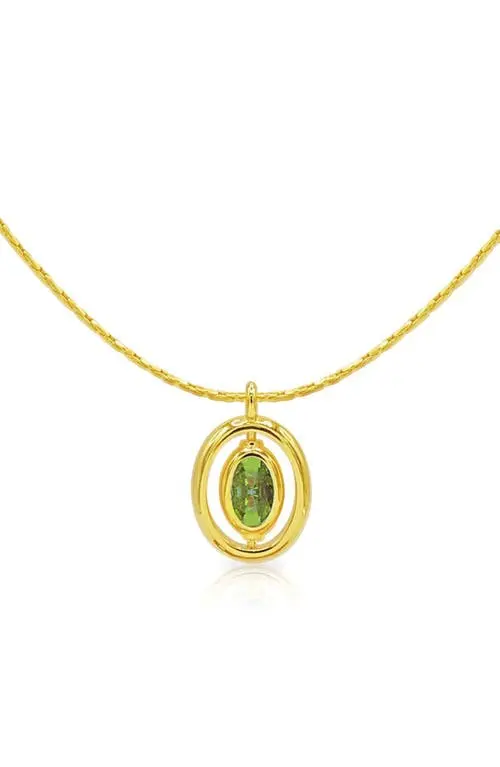 LA MENO Oval Birthstone Pendant Necklace - Gold August