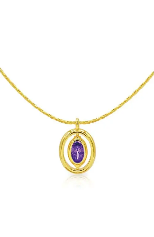 LA MENO Oval Birthstone Pendant Necklace - Gold February