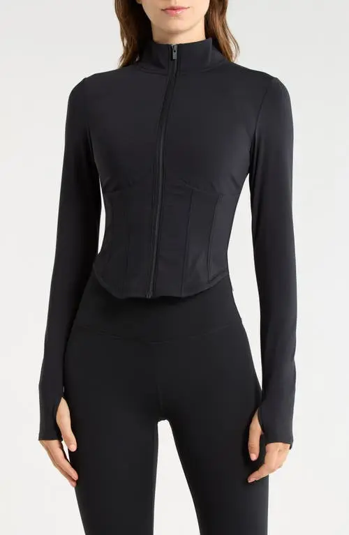 MPG Sculpt Corset Seamed Crop Zip-up Jacket - Black