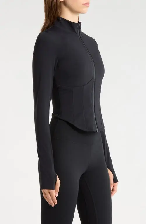 MPG Sculpt Corset Seamed Crop Zip-up Jacket - Black