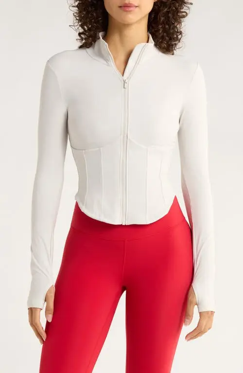 MPG Sculpt Corset Seamed Crop Zip-up Jacket - Moonbeam