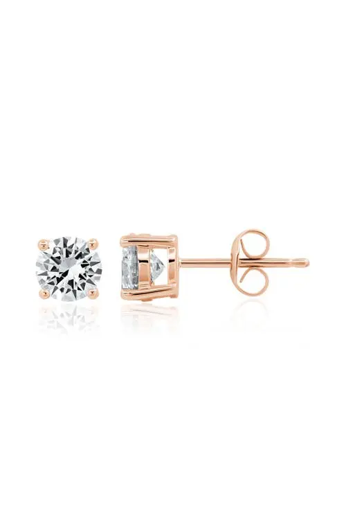 CRISLU Cubic Zirconia Stud Earrings - 18kt Rose Gold/clear Stone