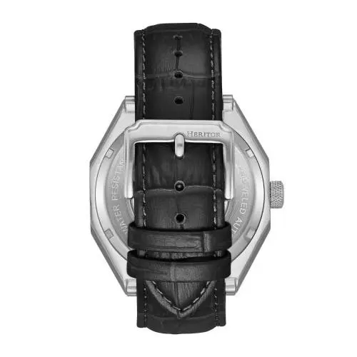 HERITOR AUTOMATIC Stainless Steel And Leather Strap Watch - Black