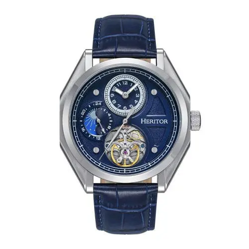 HERITOR AUTOMATIC Stainless Steel And Leather Strap Watch - Blue