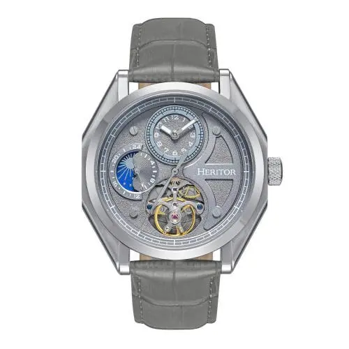 HERITOR AUTOMATIC Stainless Steel And Leather Strap Watch - Grey